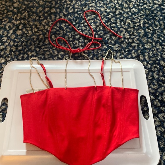 Fashion Nova | Tops | Sexy Red Top Work Rhinestones | Poshmark